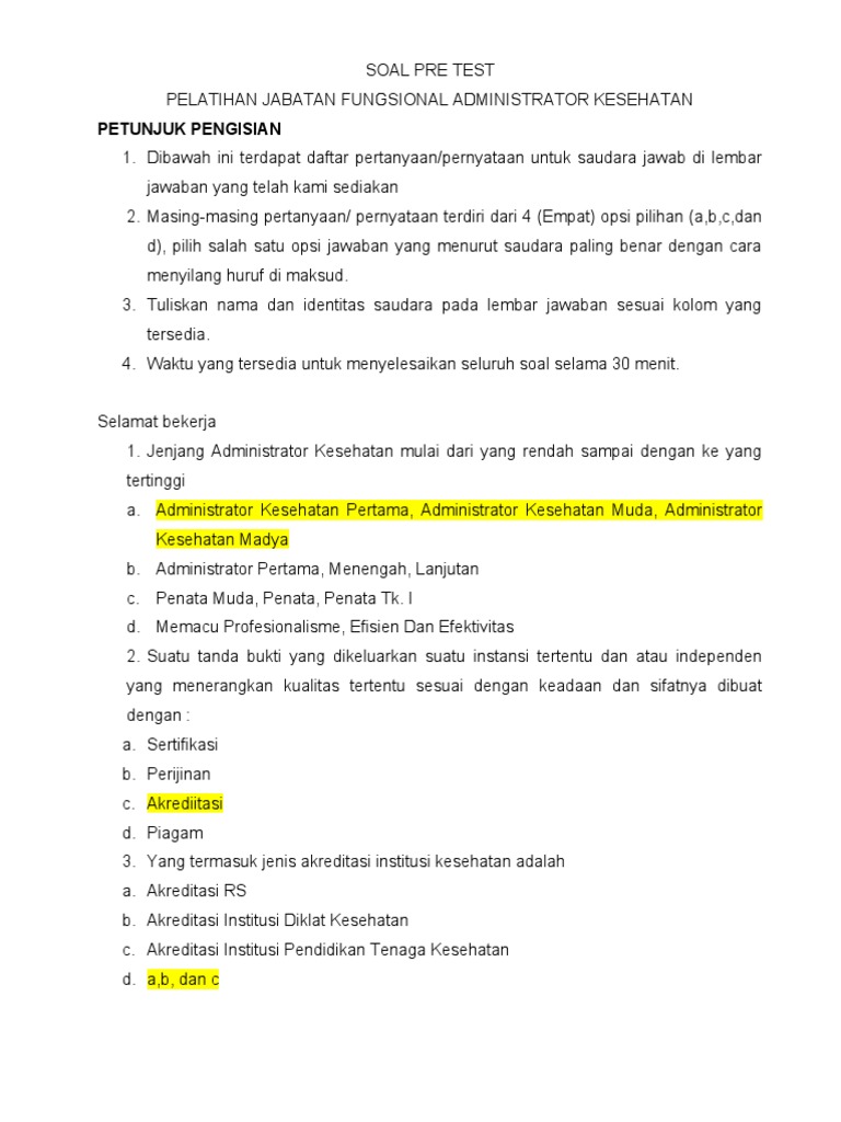 Soal Pre Test | PDF