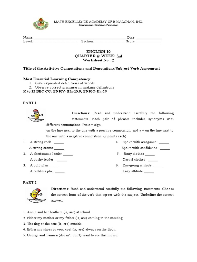 MATH EXCELLENCE ACADEMY WORKSHEET | PDF | Syntactic Relationships ...