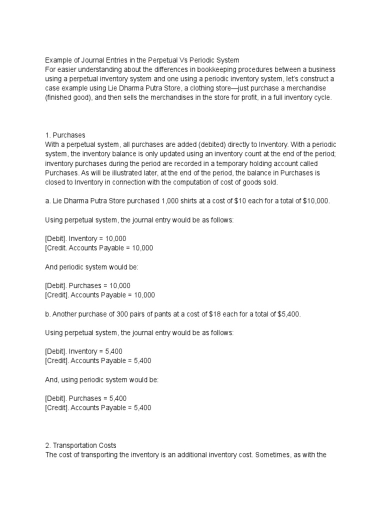 Sample Periodic and Perpetual Entries | PDF | Debits And Credits | Cost ...