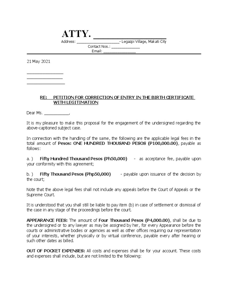 Engagement Letter-Legal Fees | PDF | Attorney's Fee | Lawyer