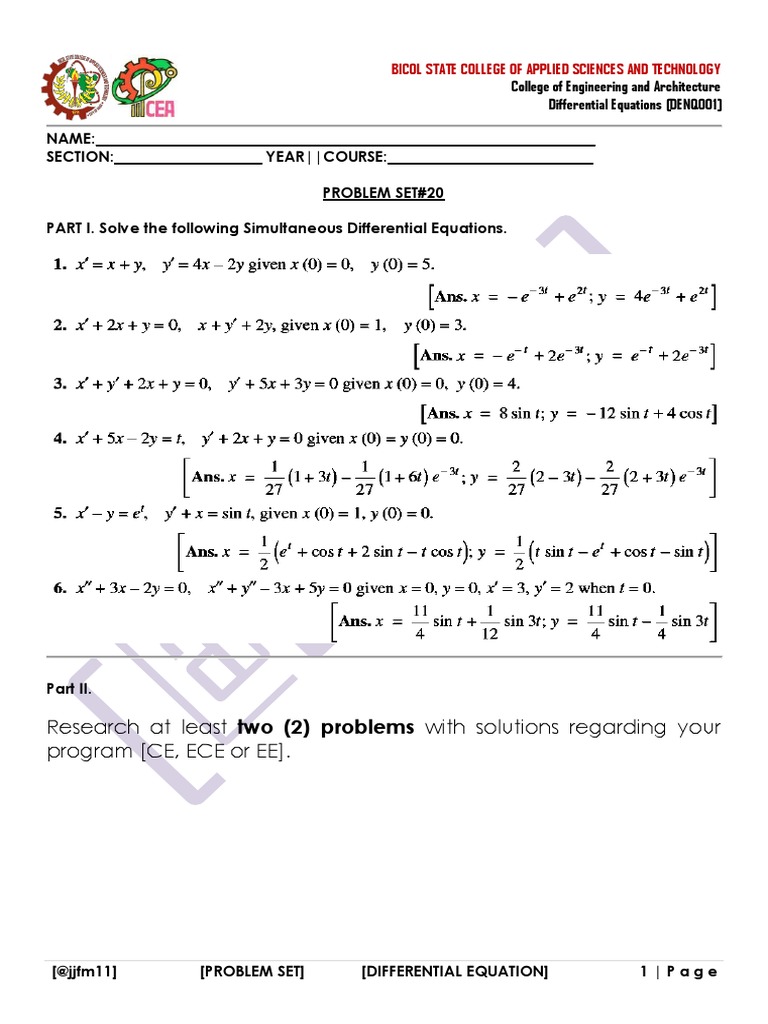Differential Equation Problem Set#20 (Laplace Transform 5) | PDF