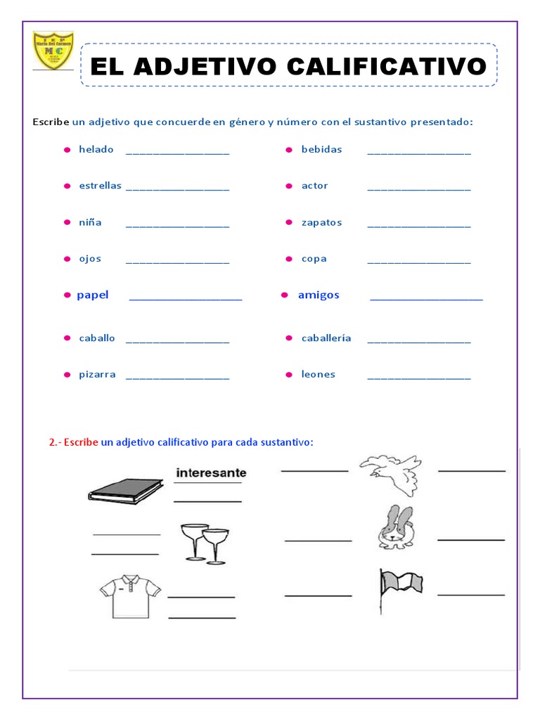Los-Adjetivos-Calificativos-para Segundo Grado | PDF | Hogar ...