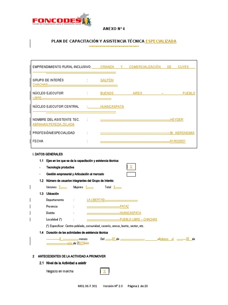 ANEXO N 4 PLAN DE CAPACITACIÓN ATP y ATEC - CHACHAS | PDF | Producto ...