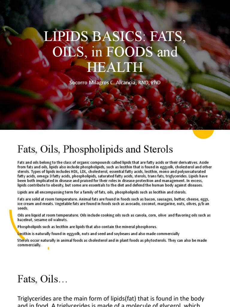 Lipids Basics: Fats, Oils, in Foods and Health: Socorro Milagros C ...