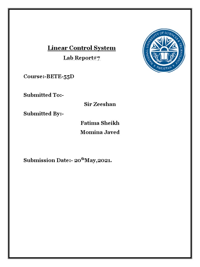 Linear Control System Lab Report#7 Response in MATLAB | PDF | Computer Engineering ...