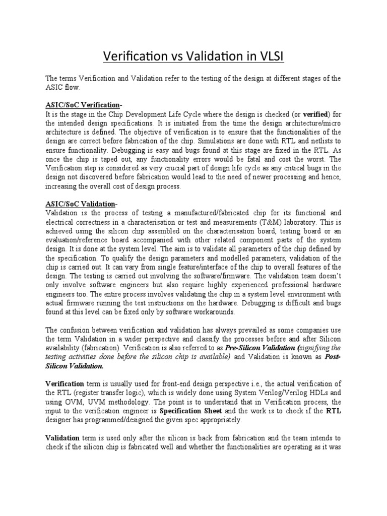 Verification Vs Validation in VLSI | PDF | Verification And Validation ...