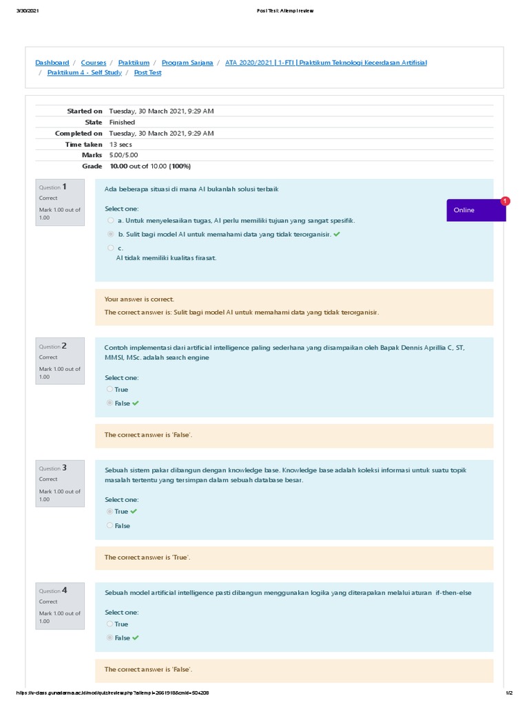 Post Test Attempt Review | PDF