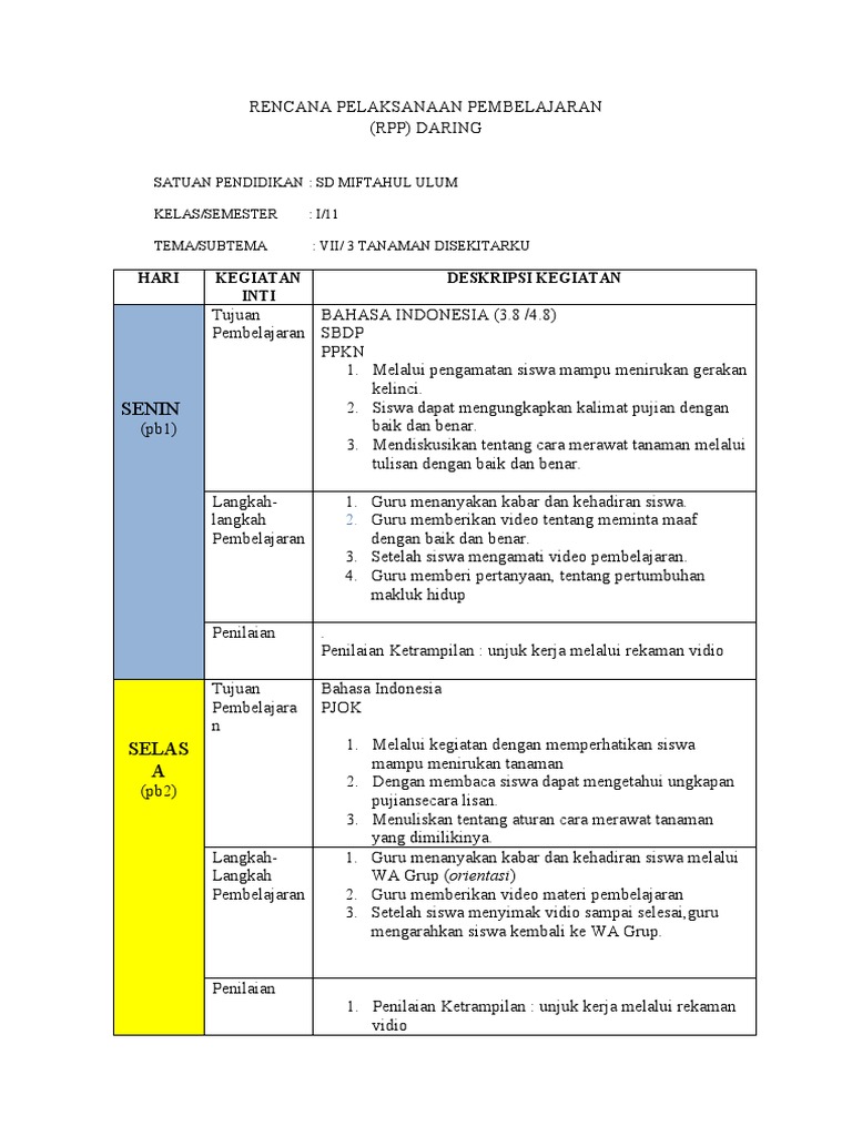 RPP Tema 7 SB 3 | PDF