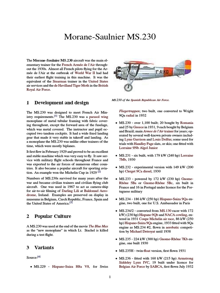 Morane Saulnier MS 230 | PDF | Creative Commons License | Aviation