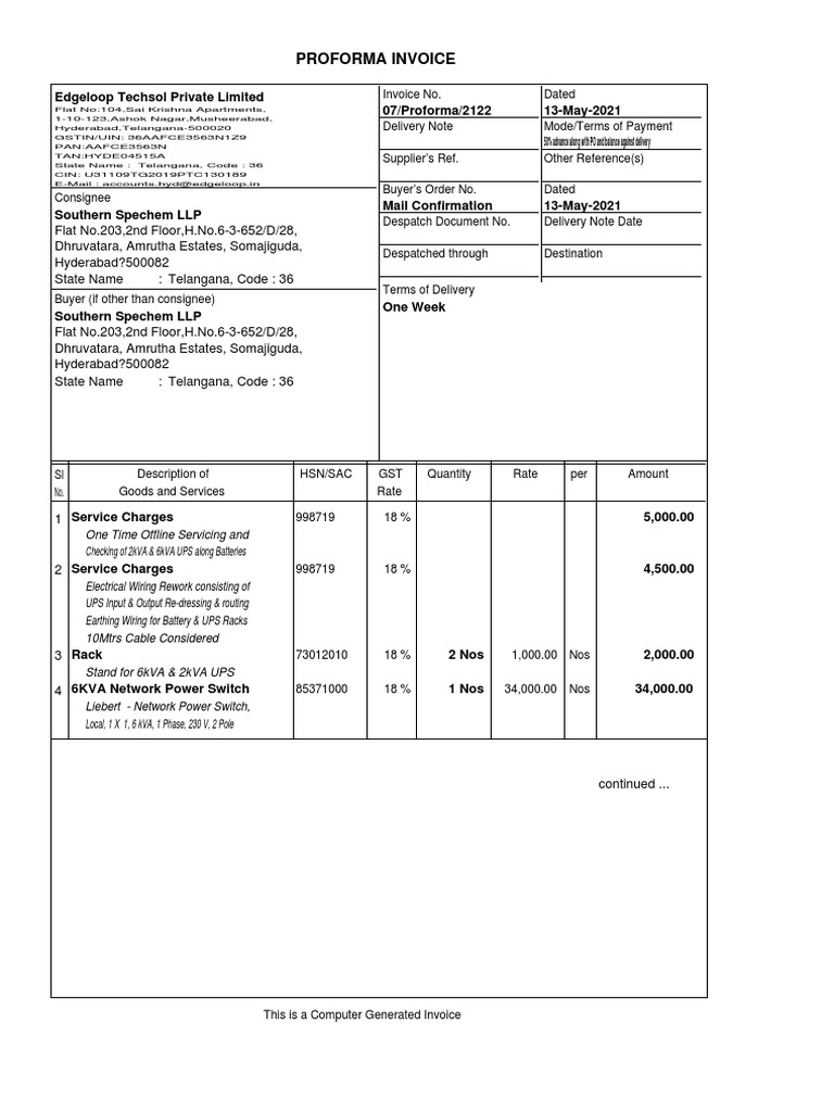 Proforma 07 - Edge Loop UPS 13052021 | PDF | Invoice | Electrical ...