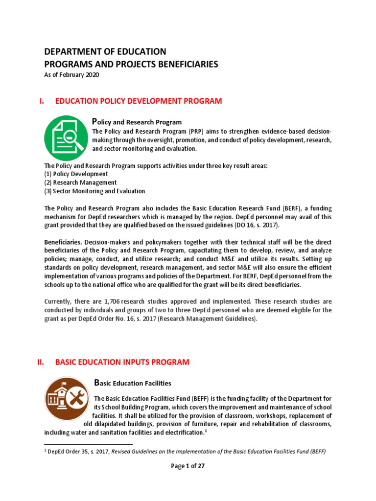 List of Programs and Projects Beneficiaries - Finals.v2 | PDF | Schools ...