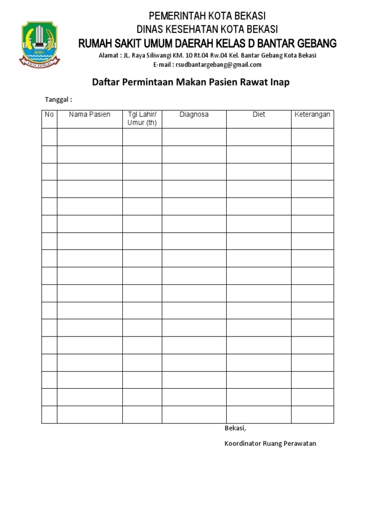 FORM Daftar Permintaan Makan Pasien Rawat Inap | PDF