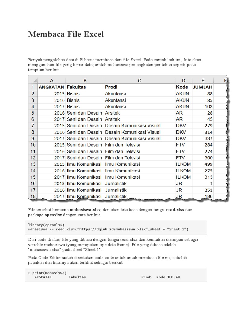 Membaca File Excel Pada RStudio | PDF