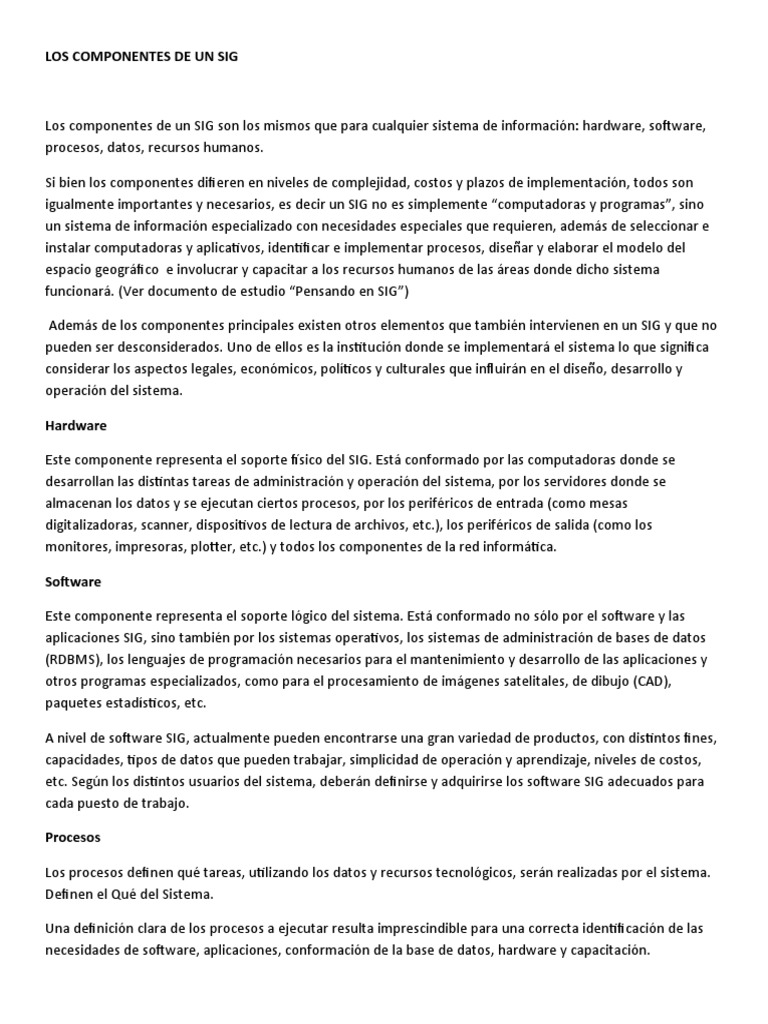 Los Componentes de Un Sig | PDF | Sistema de información geográfica ...