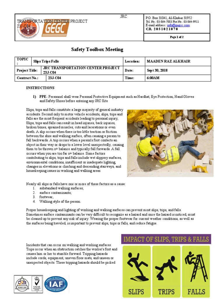 6 Slips Trips Falls Safety | PDF | Personal Protective Equipment | Hazards