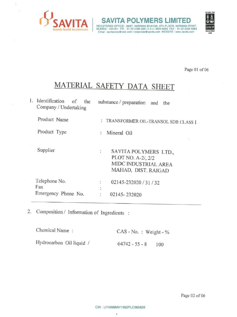 MSDS Oli Savita | PDF
