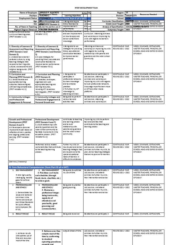 Modified Ipcrf Development Plan | PDF | Educational Technology | Learning