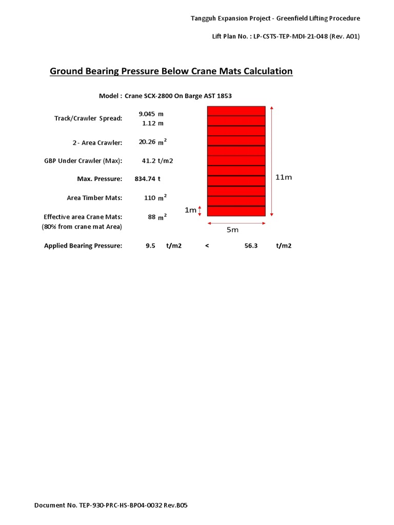Ground Bearing Pressure Below Crane Mats Calculation: Model: Crane SCX ...