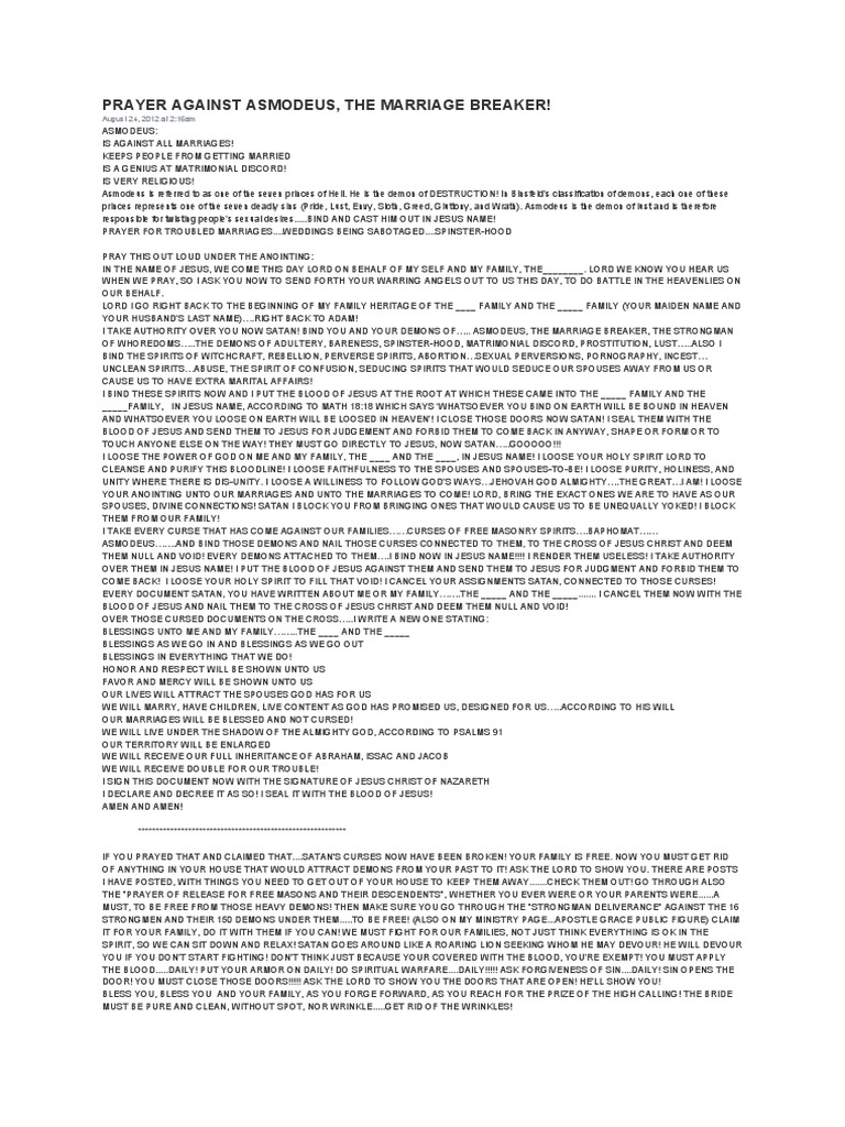 Prayer Against Asmodeus | PDF | Seven Deadly Sins | Christianity