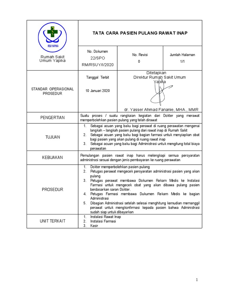 Sop Cara Pasien Pulang Rawat Inap | PDF