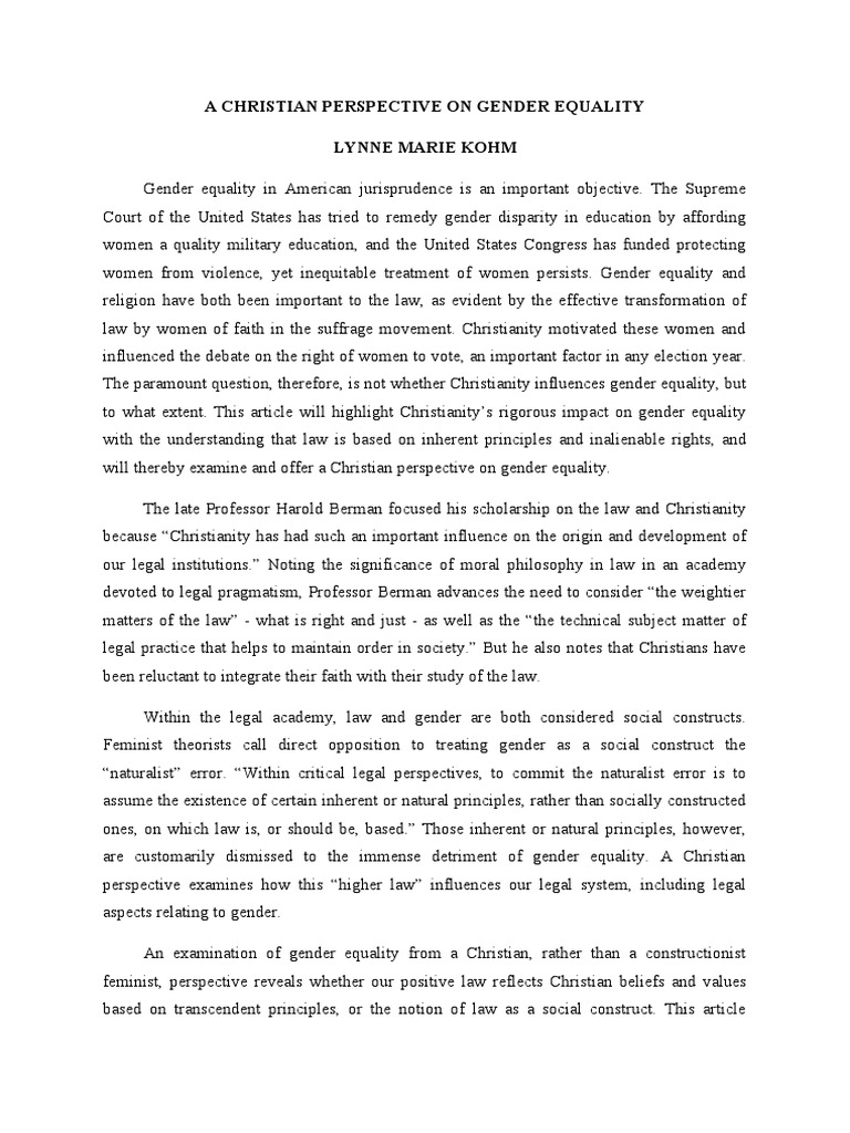 A Christian Perspective On Gender Equality | PDF | Feminism | Gender ...