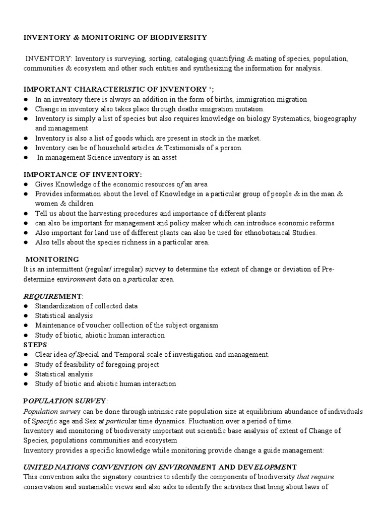 Inventory & Monitoring of Biodiversity INVENTORY: Inventory Is ...