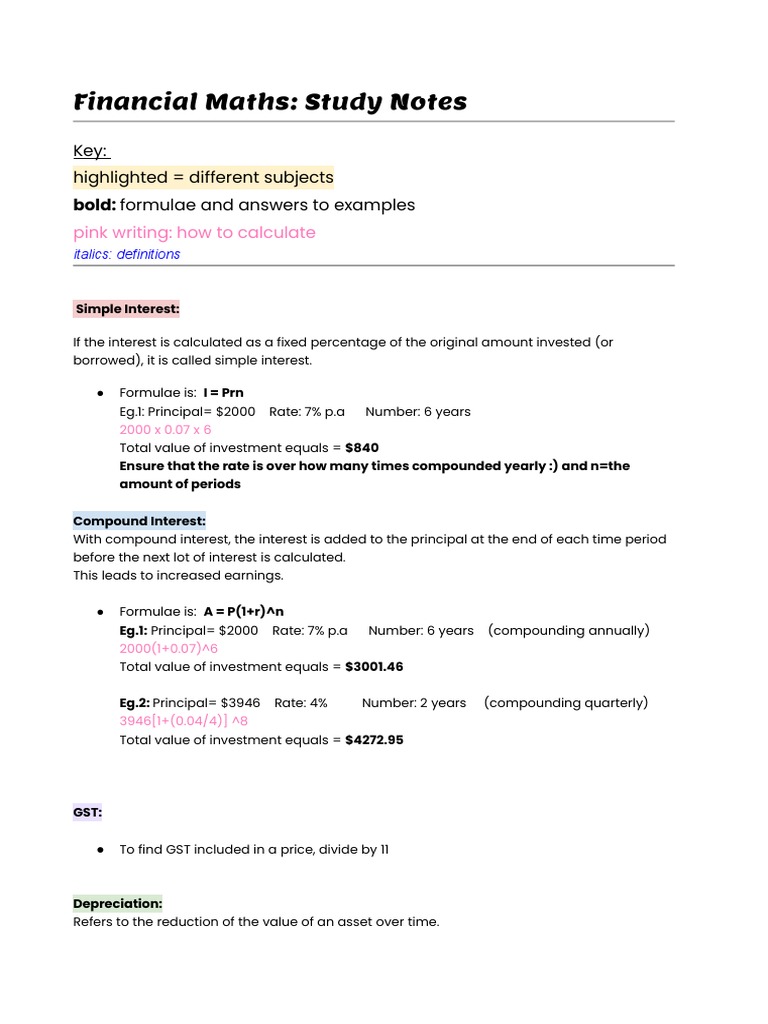 Financial Maths - Study Notes 2021 | PDF | Taxes | Interest