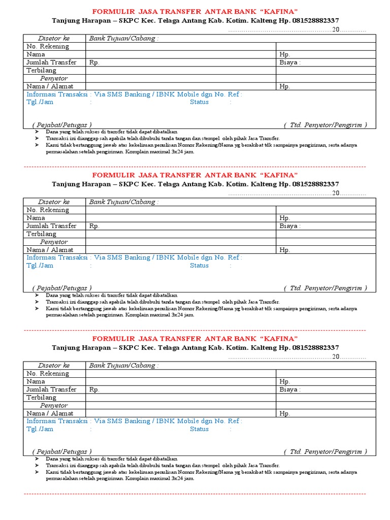 FORMULIR JASA TRANSFER ANTAR BANK Kafina1 | PDF