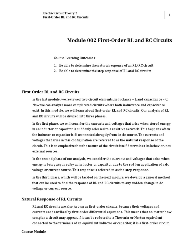 First-Order RL and RC Circuit Analysis | PDF | Electrical Network ...
