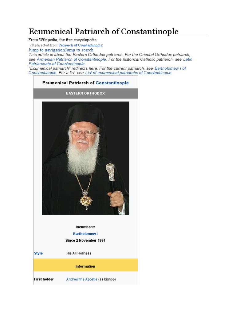 Ecumenical Patriarch of Constantinople | PDF | Eastern Orthodox Church ...