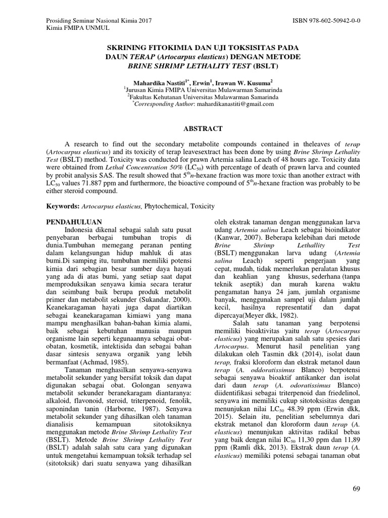 Toksisitas Daun Terap dengan BSLT | PDF