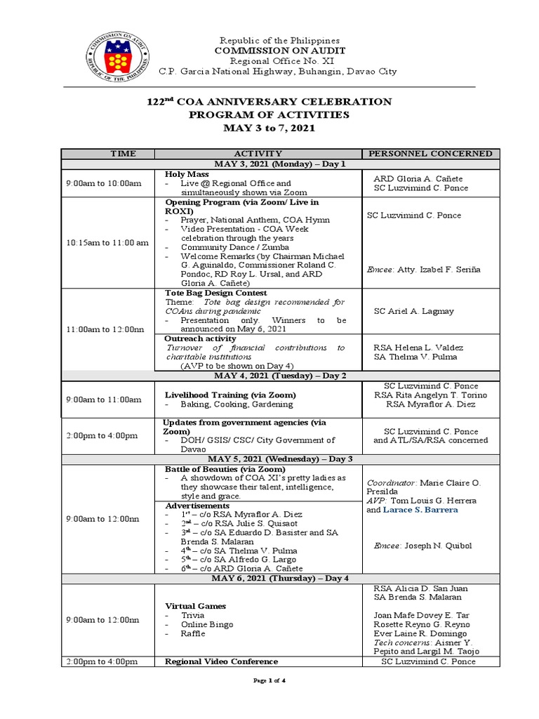 V4.proposed Program Advisory 122nd COA Week | PDF | Business