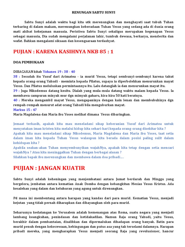 Renungan Sabtu Sunyi Kristen | PDF | Agama & Spiritualitas