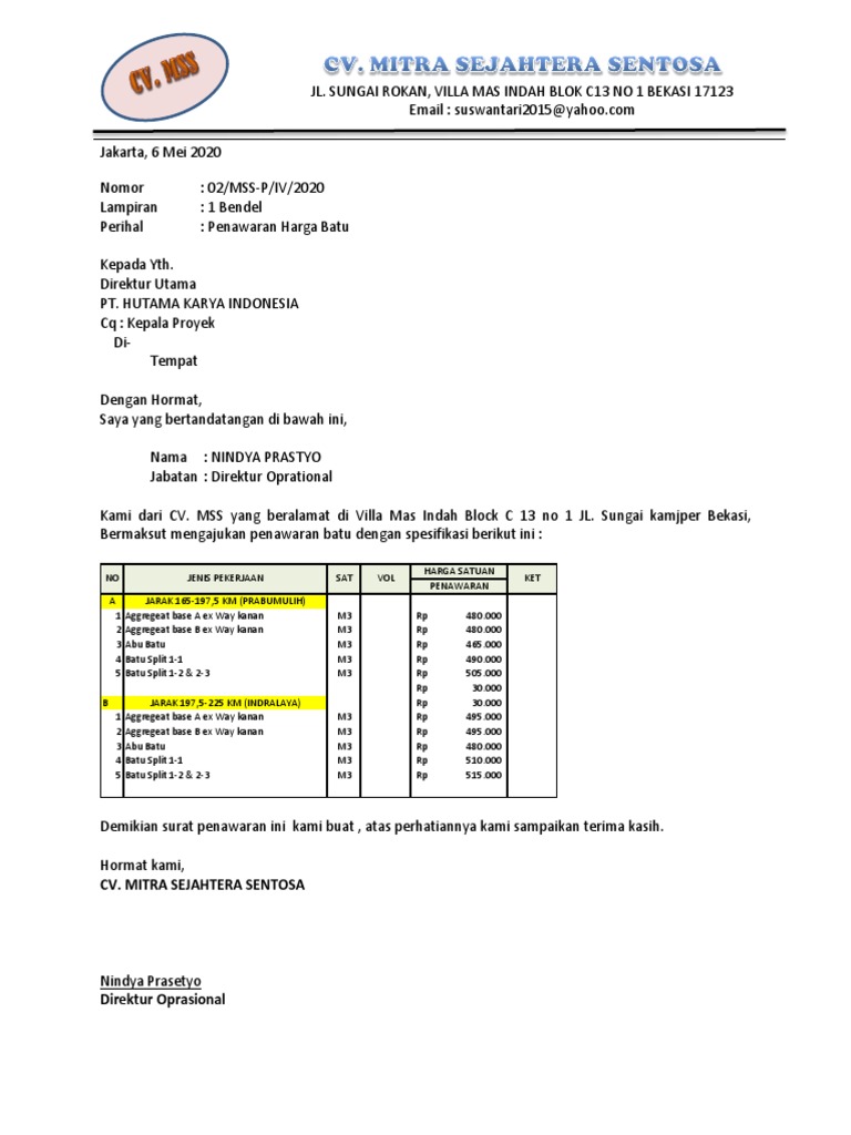 Contoh Surat Penawaran | PDF