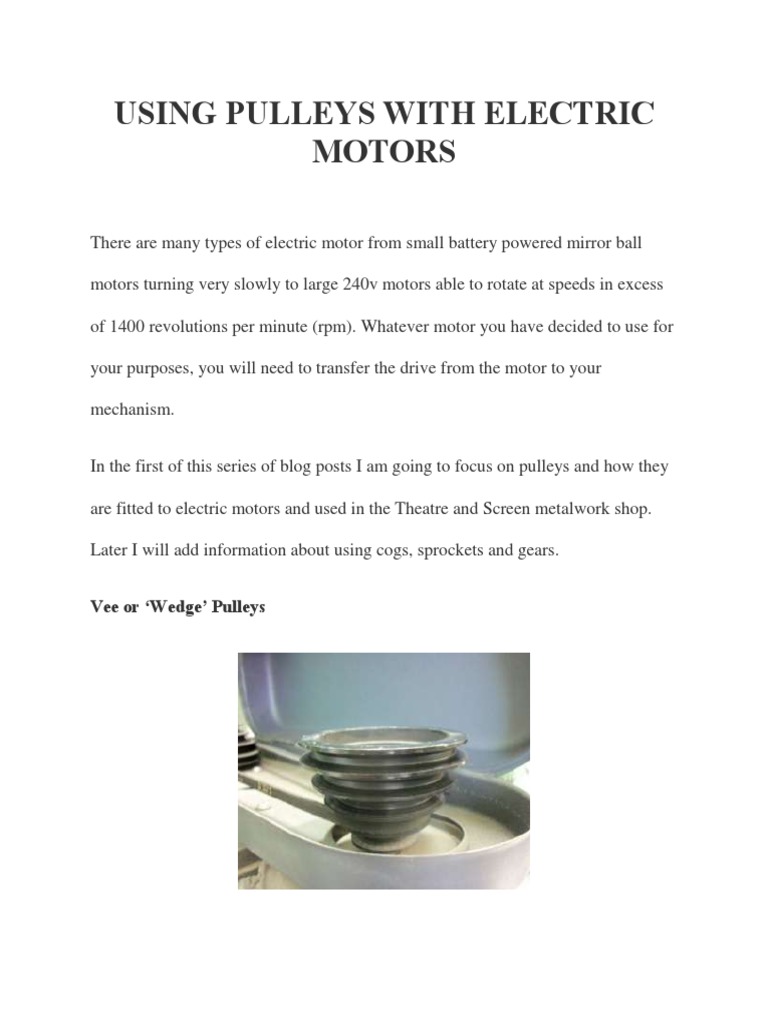 Using Pulleys With Electric Motors | PDF | Belt (Mechanical) | Screw