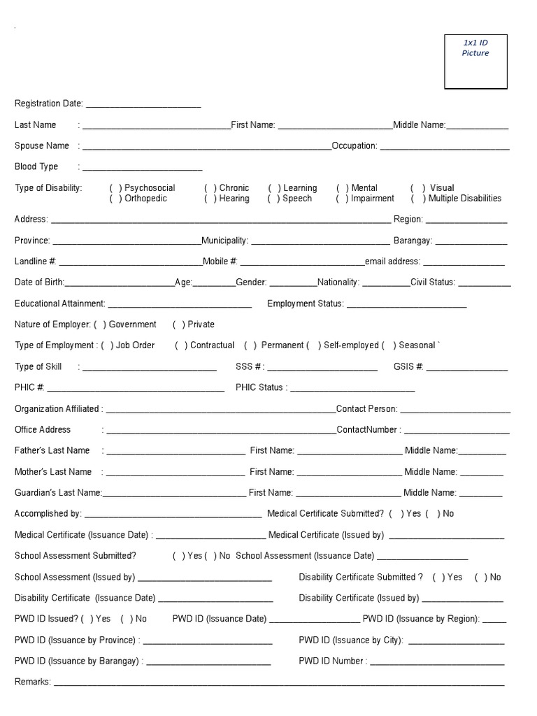 Registration Form PWD | PDF | Disability