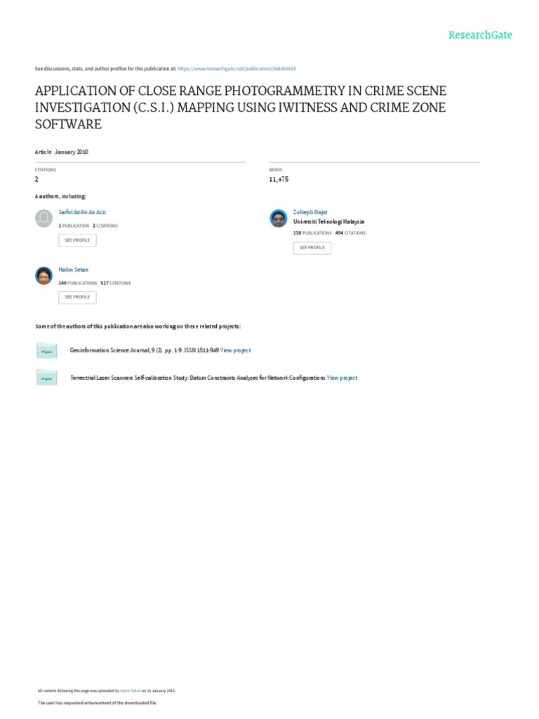 Application of Close Range Photogrammetry in Crime Scene Investigation ...