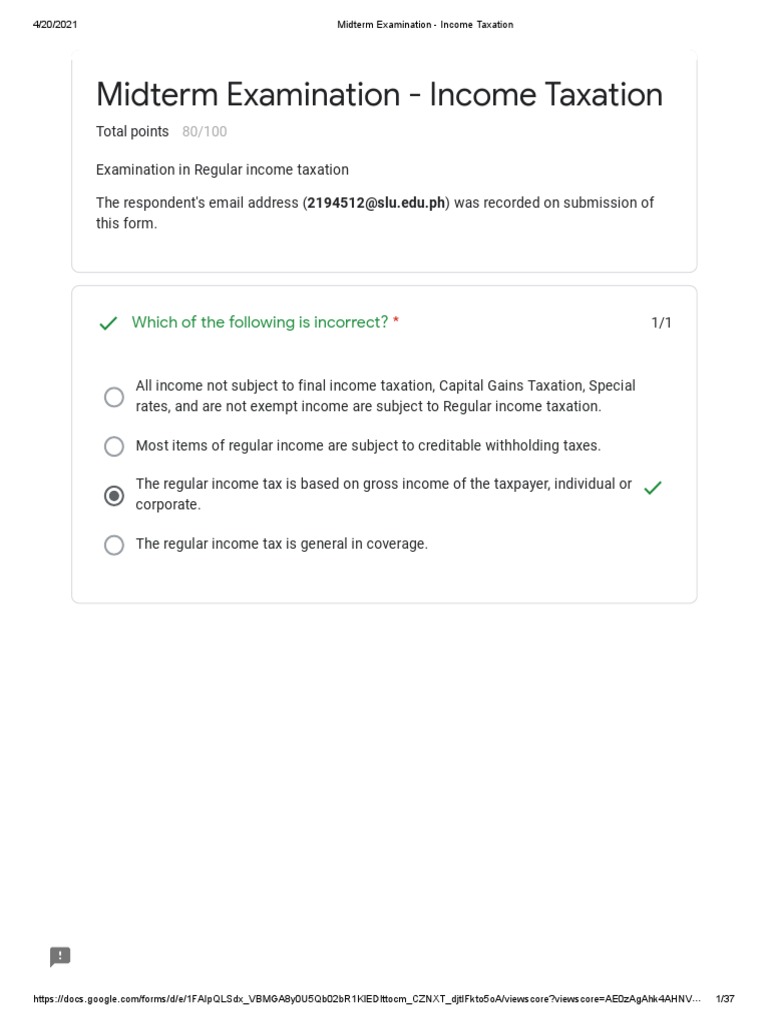 Midterm Examination - Income Taxation | PDF | Income Tax | Tax Deduction