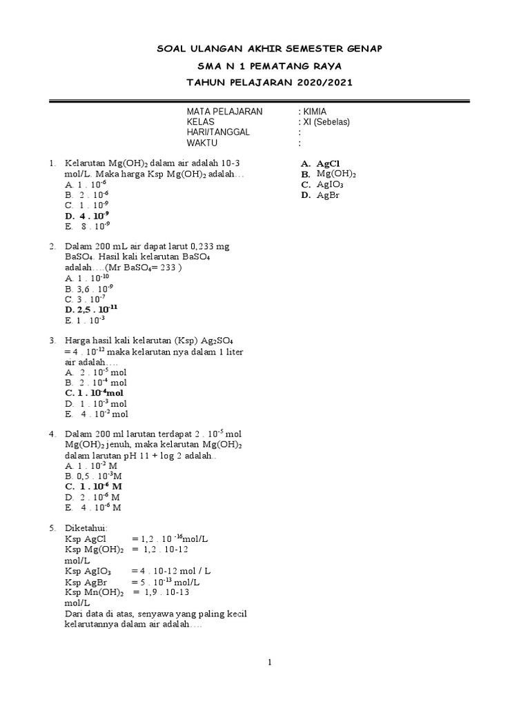 40 Contoh Soal Kimia Kelas XI Beserta Jawabannya PDF Dikonversi | PDF | Sains & Matematika