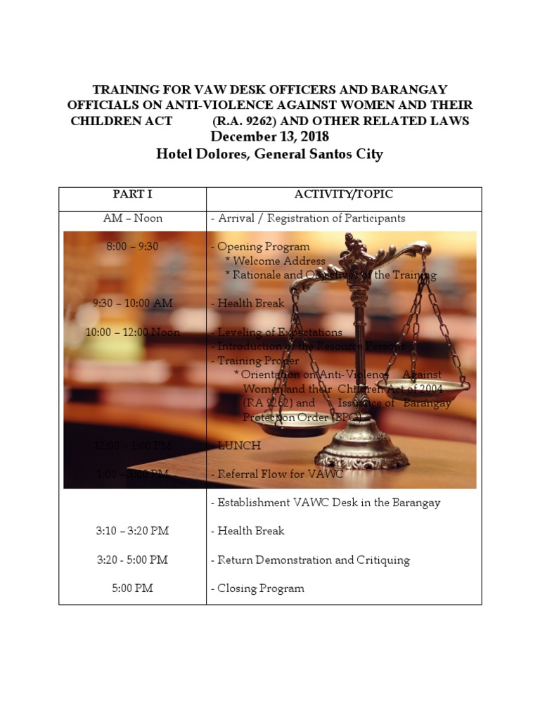 Training For Vaw Desk Officers and Barangay Officers On Anti | PDF