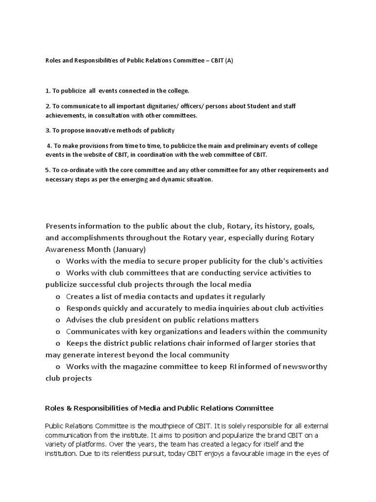Public Relations Committee Roles at CBIT | PDF | Public Relations ...