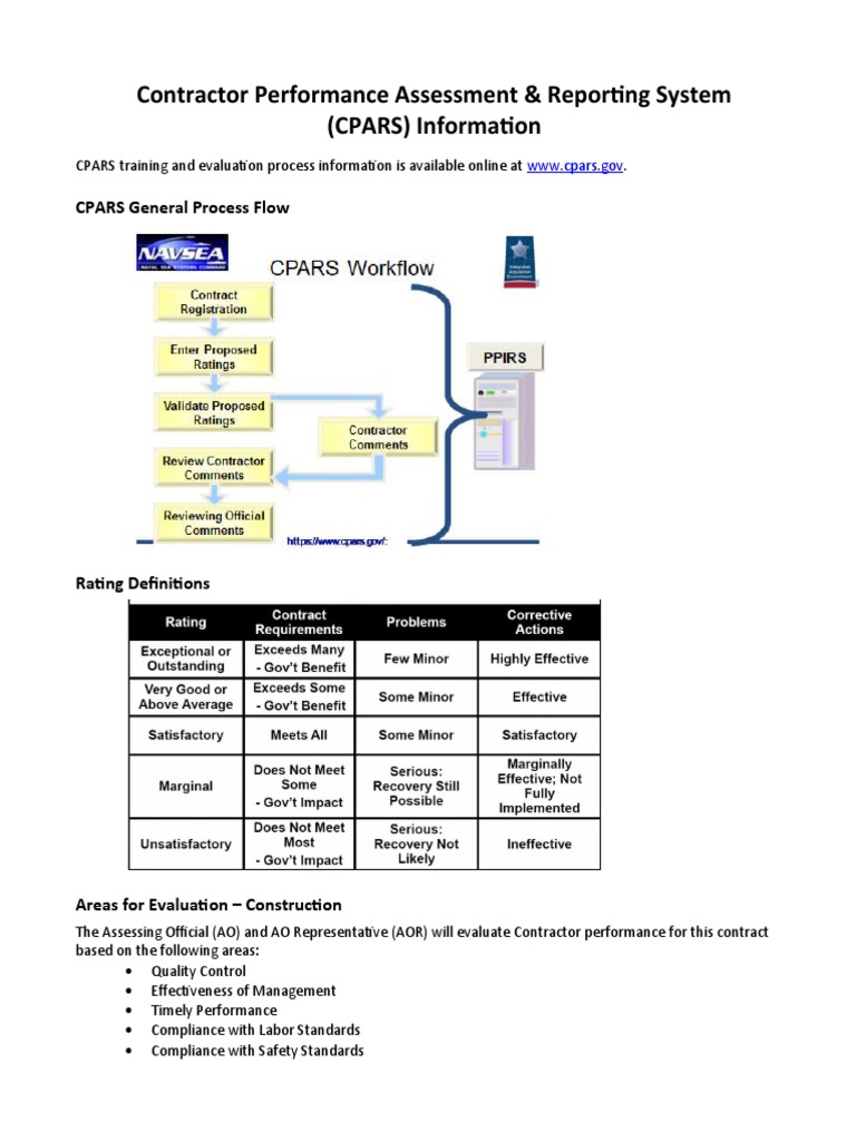 Contractor Performance Assessment & Reporting System (CPARS) Information | PDF | Business | Science