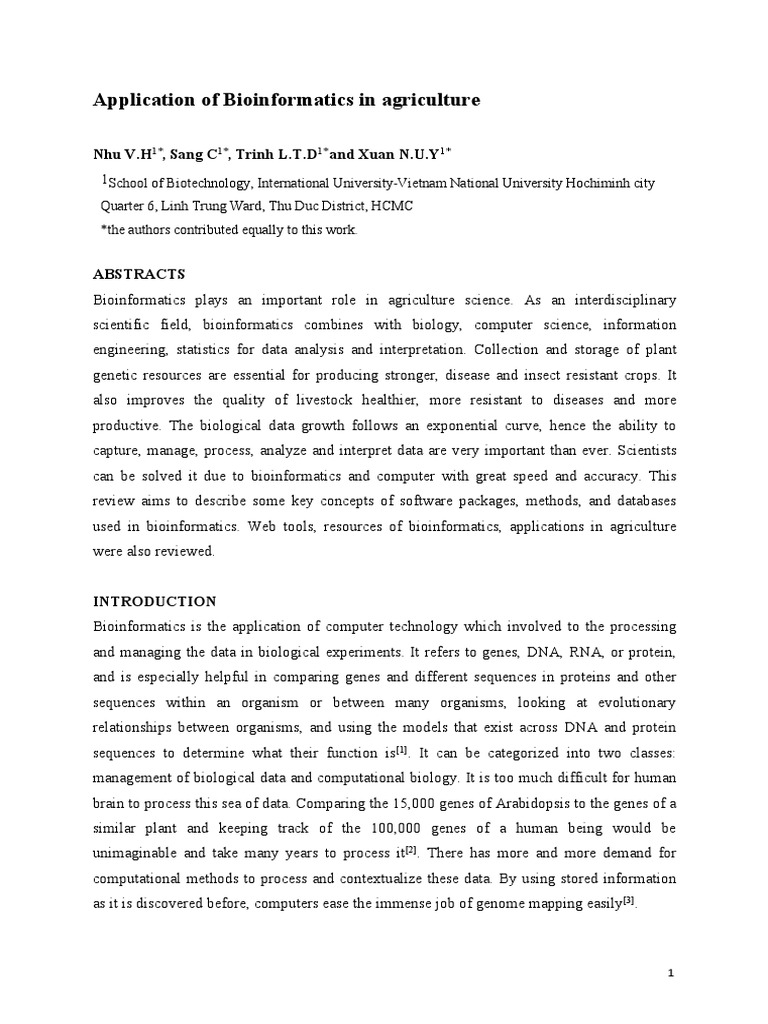 Bioinformatics - Group21 - Report - Application of Bioinformatics in ...