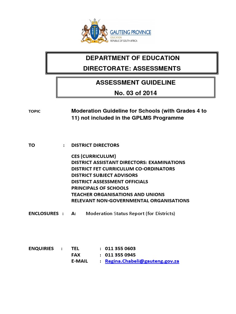 Assessment Guideline 3 of 2014 | PDF | Educational Assessment | Teachers