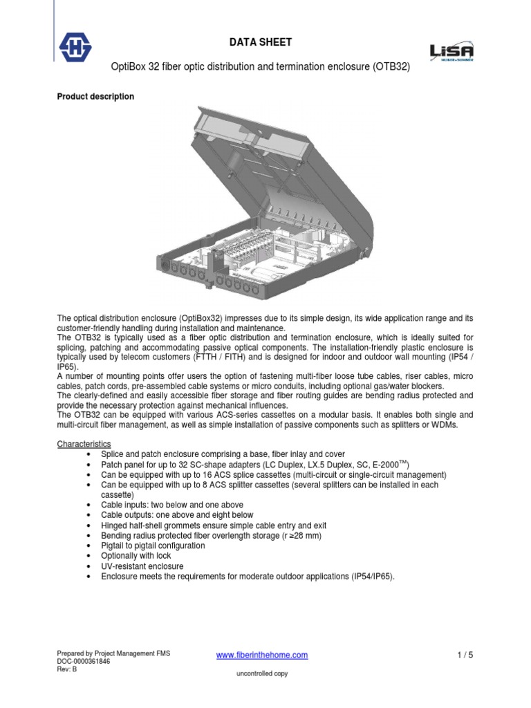 OptiBox 32 Fiber Optic Enclosure Data Sheet | PDF | Optical Fiber ...
