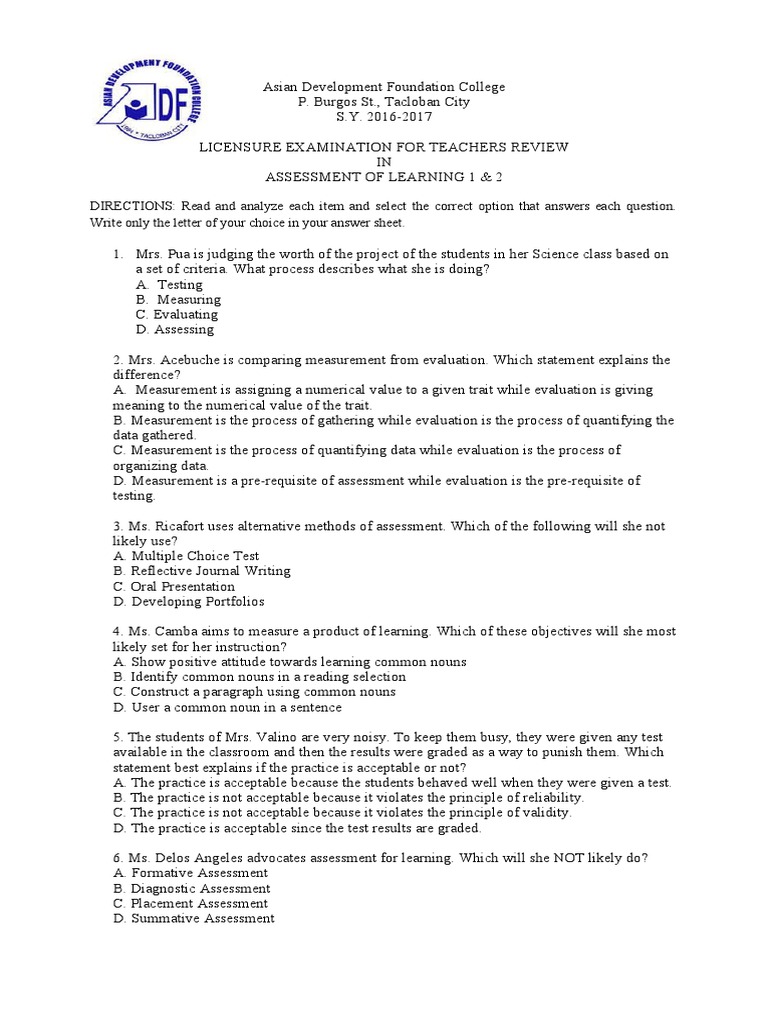 Assessment 50 Test Items | PDF | Educational Assessment | Test (Assessment)