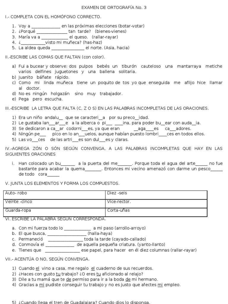 EXAMEN DE ORTOGRAFÍA No3 | PDF | Ocio