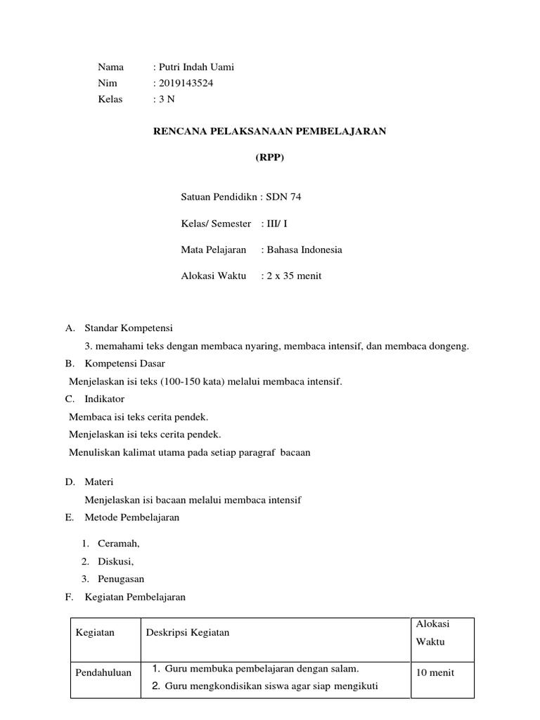 RPP KELAS 3 PUTRI INDAH UTAMI-dikonversi | PDF | Karier & Perkembangan