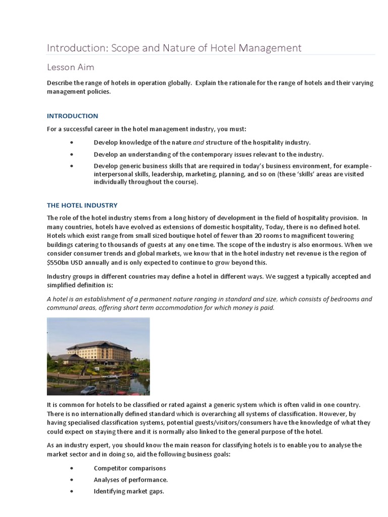 Lesson 1 and Assignment 1 Sample Hotel Management | PDF | Franchising ...