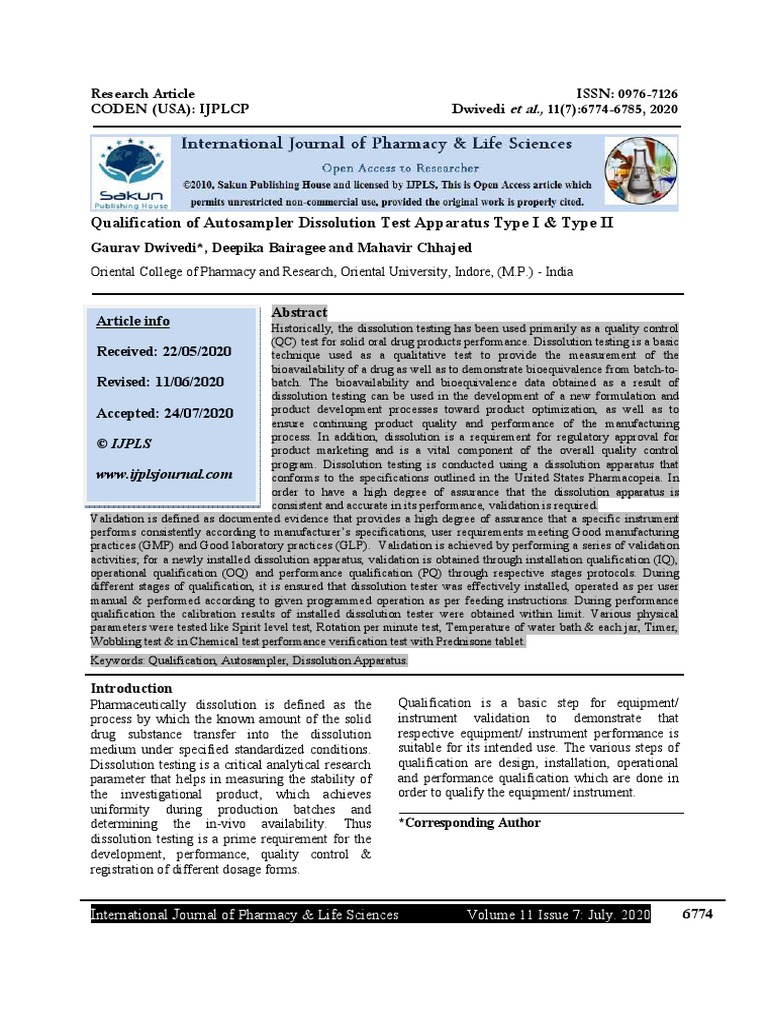 Dissolution Autosampler | PDF | Verification And Validation ...